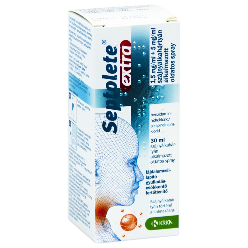 SEPTOLETE EXTRA 1,5 mg/ml + 5 mg/ml szájnyálkahártyán alkalm